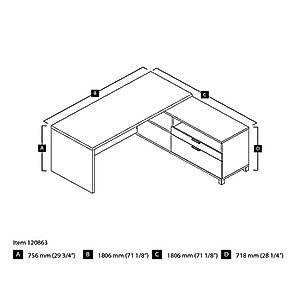 Bestar Pro-Linea L-Shaped Office Desk, 72W, White