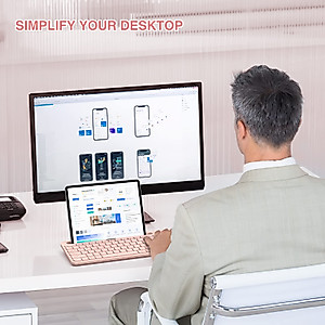 Wireless Keyboard and Mouse Combo, WisFox 2.4G USB Wireless Ergonomic with Phone Holder, Full-Size Keyboard and Mouse Set for Computer, Laptop and Desktop(Pink)