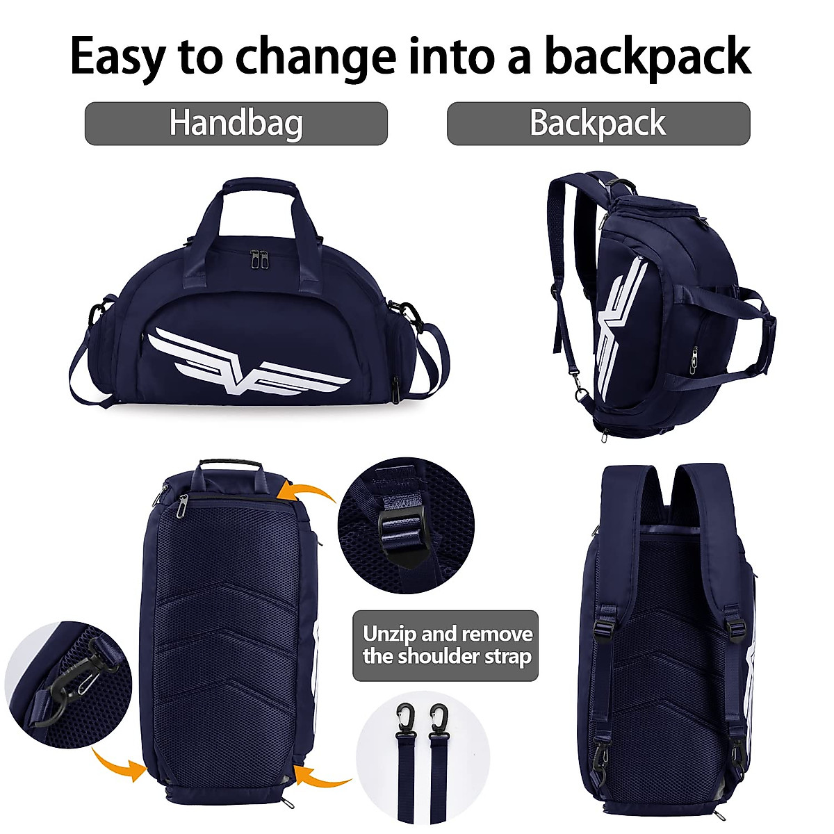 FIORETTO 30L Sports Gym Duffle Bag with Wet Pocket & Shoe Compartment, Weekender Hospital Overnight Bag for Women, Sports Holdall Backpack