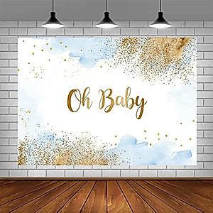 Sendy 7x5ft Oh Baby Backdrop for Boys Watercolor Pastel Photography Background Blue Clouds Gold Glitter Baby Shower Party Decorations Cake Table Banner Supplies Photo Studio Props