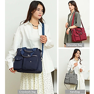 Women Utility Tote Bag Teacher Purses and Handbags for Nurses Waterproof Nylon Multi Pocket Shoulder Bags Work Bag Tote (Orange) Large