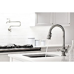 KOHLER Artifacts Single-hole kitchen sink faucet with 16" pull-down spout and turned lever handle, DockNetik magnetic docking system, and 3-function sprayhead featuring Sweep and BerrySoft spray
