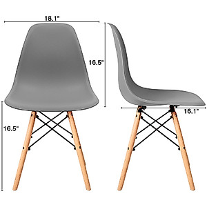 Furniwell Pre Assembled Modern Style Dining Chair Mid Century Modern DSW Chairs, Indoor Plastic Shell Lounge Plastic Chairs Side Chairs Set of 4 (Grey)