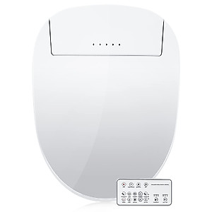 ZMJH ZMA201S Elongated Electronic Bidet Toilet Seat, Unlimited Warm Water, Vortex Wash, Heated Seat, Warm Air Dryer, Rear and Front Wash, Remote Control, LED Light, Smart, Need Electrical, White