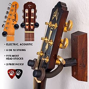 Mainstream Source® Guitar Hanger Cradle and Wall Mount – Guitar Hanger Wall Mount with Padded Cradle and Large Wooden Base, Great for Electric, Bass, or Acoustic Guitars (Rosewood, Pack of 1)