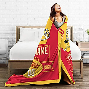SEAGGS Custom Football Blanket for Men Personalized Fans Gifts Add Name and Number, 40" x 50", 50" x 60", 80" x 60"