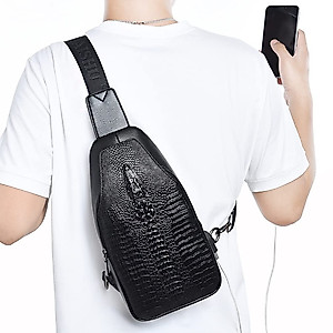 Leather Sling Bag Crossbody Backpack for Men Outdoor Travel Hunting Hiking Shoulder Chest Pack Camping Casual Daypack Black