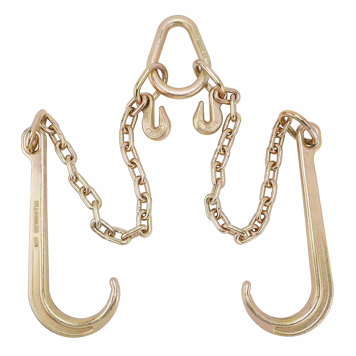 SPARKWHIZ G70 J Hook Tow Chain V Bridle with 15" J Hooks, 5/16'' Grab Hooks, 2ft Legs, Flatbed Truck Safety Chains 5,400 lbs