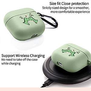 JOYLAND Dinosaur Couple Case for AirPods 3 2021 with Keychain,Funny Cartoon Case for Women Men Girls Boys,Green Smooth TPU Silicone Protective Cover Compatible with Apple AirPod 3rd Generation 2021