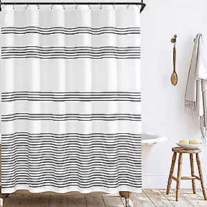 jinchan Black and White Shower Curtain Fabric Shower Curtain for Bathroom Modern Black Striped Shower Curtain Spring Water Repellent in Bath 70x72 inches Long Shower Curtains Set with Curtain Hooks