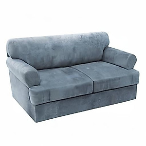 H.VERSAILTEX Sofa Cover 3 Piece T Cushion Loveseat Slipcovers Thick Velvet Couch Cover Stretch T Cushion Sofa Covers for 2 Cushion Couch with 2 Individual T Cushion Covers Washable, Stone Blue