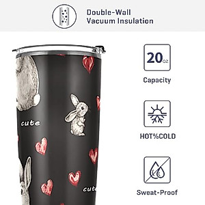 HXshaoye rabbit Vintage Valentines Stainless Steel insulated coffee cup travel with Straw Lid Camping Mug for coffee 20oz coffee tumbler termos para gym 20oz
