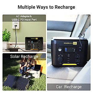 Powerness Portable Power Station Hiker U300 Solar Generator 296Wh Battery Powered Generator with 2x300W AC Outlets (Surge Power 600W) and PD 60W In/output for Outdoor Camping