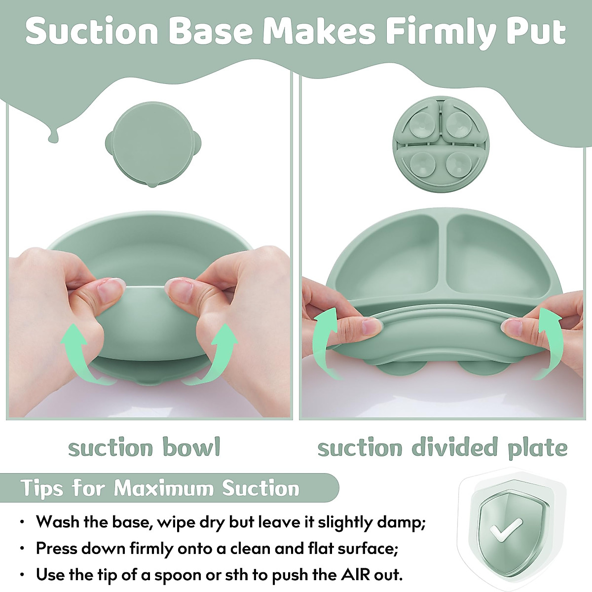 Bufims Silicone Baby Feeding Set, Baby Led Weaning Supplies, Eating Essentials Utensils with Suction Plate and Bowl, Pocket Bib, Sippy Cup with Lid, Forks Spoons Snack Container, for 6+ Months, Green
