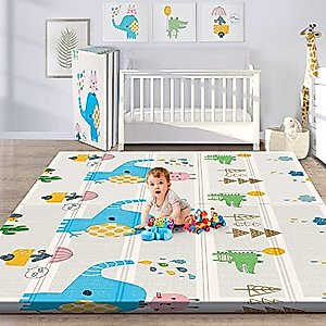 Gimars XL BPA Free 0.6 in Thickest Foldable Baby Play Mat, Waterproof Padded Foam Floor Baby Crawling Mat, Portable Play mat for Babies and Toddlers, Infants,Boys,Girls Indoor Outdoor Use (79" x71")