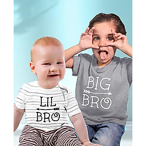Big Bro Lil Bro Matching Outfits Baby Announcement Sibling Brother Shirts Big bro Gray 4T / Lil bro Gray/White NB (0-3M)