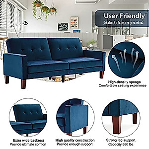 LTT Futon Sofa Bed, Futon Couch, Sofa Bed Upholstery Fabric Living Room Sofa Velvet Lounger Sofa Blue Green