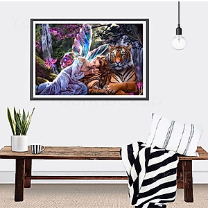 FEGAGA 5D Angel and Tiger Diamond Art Painting Kits for Adults Animals and Beauties Diamond Art Kits for Adults Diamond Art Kits Gem Art Wall Home Decor Oil 11.8X15.7inch