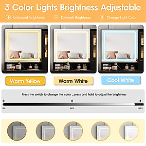 Fameill Makeup Vanity Desk with Mirror and Lights, Black Makeup Vanity with 4 Drawers and Charging Station, Vanity Table with RGB Cabinet, Dressing Table for Bedroom