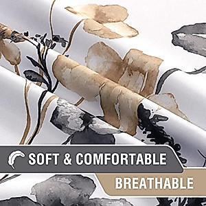 H.VERSAILTEX 100% Blackout Curtains for Bedroom Cattleya Floral Printed Drapes 84 Inches Long Leah Floral Pattern Full Light Blocking Drapes with Black Liner Rod Pocket 2 Panels, Grey/Taupe