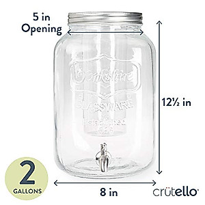 Crutello 2 Pack Glass Beverage Dispenser with Stainless Steel Spigots, 2 Gallon Drink Dispenser Metal Black Stand, Lemonade, Tea, Water, Mason Jar Style | A Family-Owned American Brand