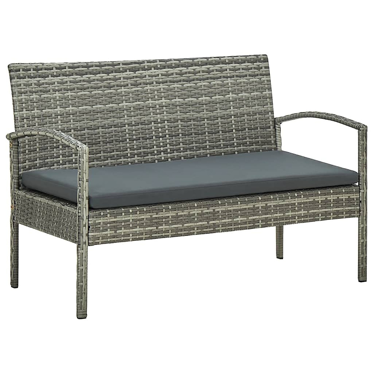 vidaXL Patio Lounge Set with Cushions, 4 Piece Outdoor Furniture Set in Poly Rattan and Powder-Coated Steel, Includes 2-Seater Sofa, Armchairs, and Table, Modern Design, Gray