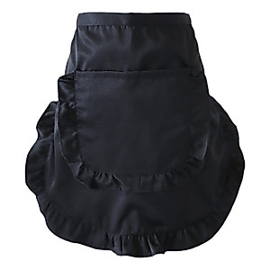 Black Waist Apron Vintage Ruffle Half Apron 1950s Retro Cute Apron for Women with Pocket