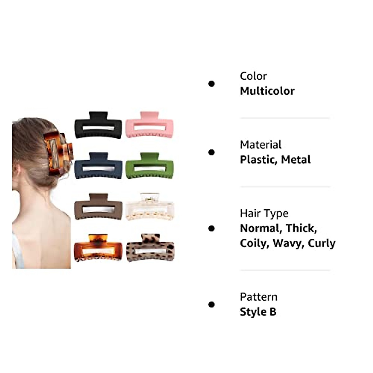 8 Pcs 4.13 Inch Large Claw Clips for Thick Hair - Big Matte Square Hair Clips, Strong Hold Rectangle Styling Accessories, Christmas Gifts