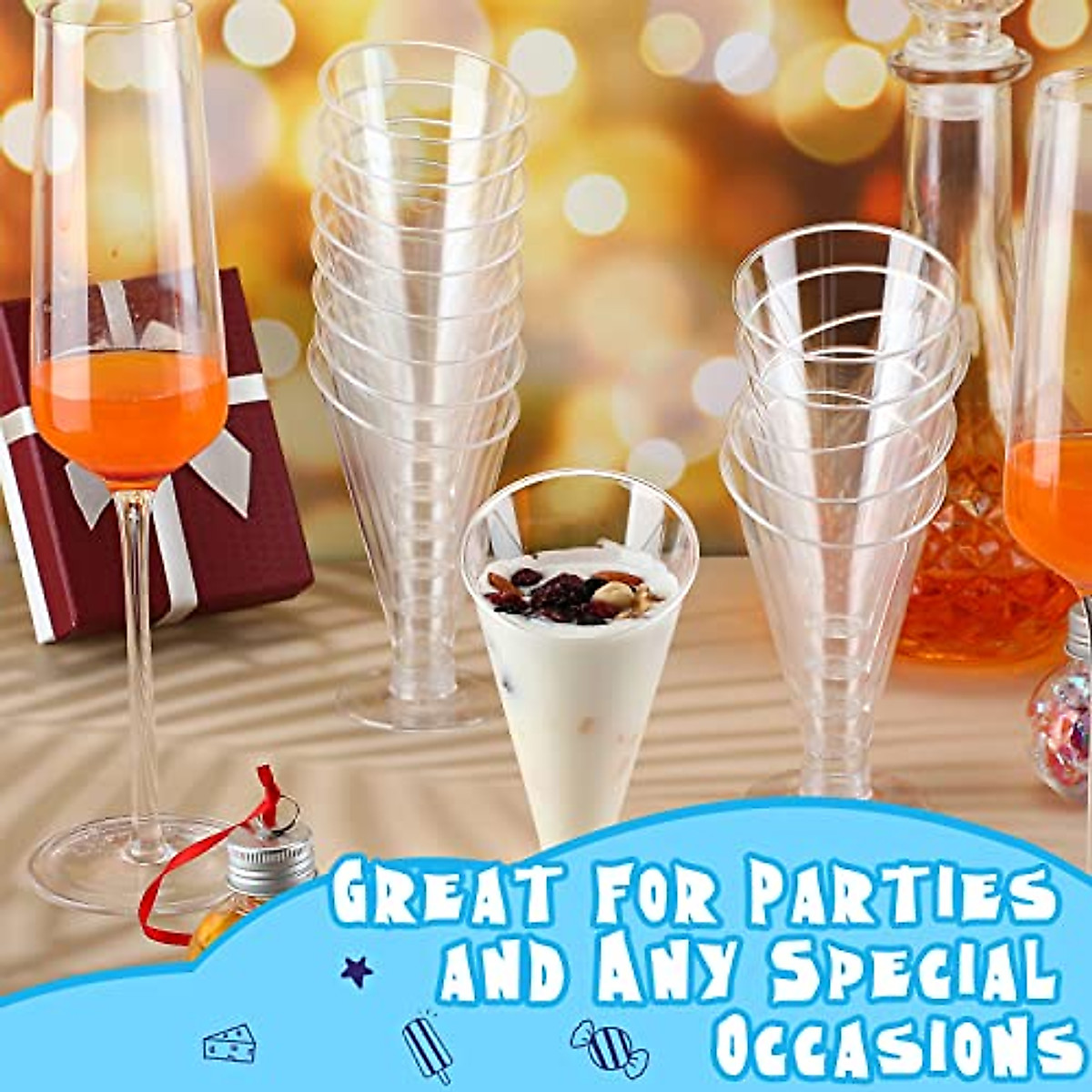 Nuogo 50 Pack Clear Dessert Cups Spoons Mini Dessert Cups Spoons 4oz Plastic Martini Glasses Disposable Dessert Cups Appetizer Cups for Home Gatherings, Events, Parties, Weddings, Serving, Tasting