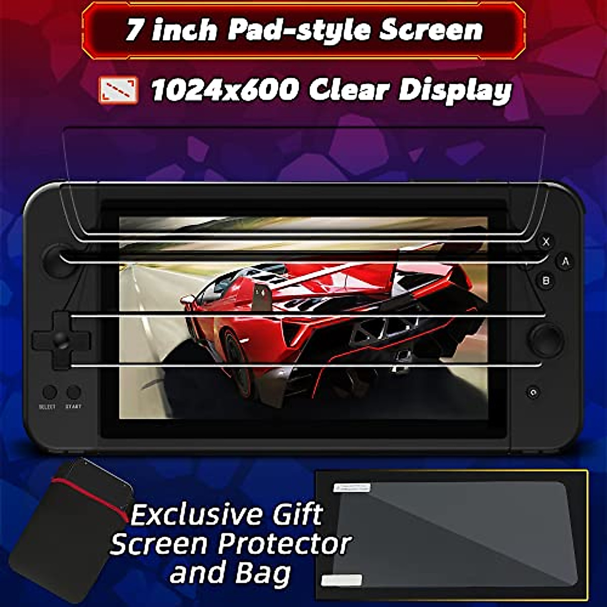 X70 Handheld Game Console 7.0 inch Pro Retro Games Consoles Classic Video Games Pad Style Preinstalled System Built-in Rechargeable Battery Gaming Consoles 64GB