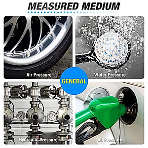 MEANLIN MEASURE 0-100Psi 2" DIAL FACE 1/4" NPT Well Pump Pressure Gauge, with 1/4" x 1/2" NPT and 1/4" x 3/8" NPT Hex Bushing, 3-2-3% Accuracy,Lower Mount