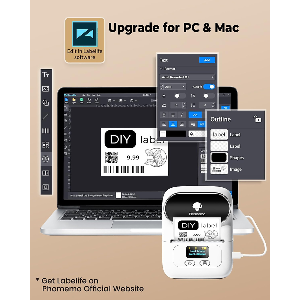 Phomemo M110 Label Printer - Bluetooth Portable Label Maker No Ink, Mini Barcode Label Printer for Retail, Address, Barcode, Home, for PC/Mac, iOS/Android with 3pack Most Used Labels, Snow White