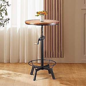 BOKKOLIK Industrial Bar Table 33.47-39.37inch Height Adjustable Swivel Wooden Top Vintage Breakfast Dining Table Farmhouse Cocktail Bistro Pub Table