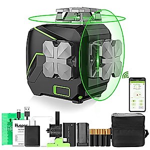 Huepar Laser Level 2x360 Self-Leveling Cross Line Laser with Bluetooth Connected, 360° Green Beam Leveling and Alignment Laser Tool with Metal Laser Window, Li-ion Battery&Magnetic Base Included-S02CG