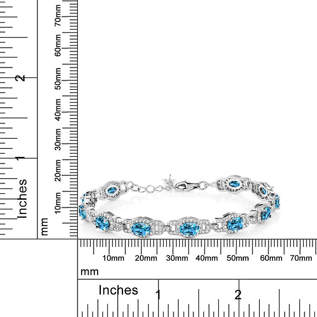 Gem Stone King 9.65 Cttw Oval Swiss Blue Topaz Tennis Bracelet For Women In 925 Sterling Silver | Gemstone Birthstone | 7 Inch With 1 Inch Extender