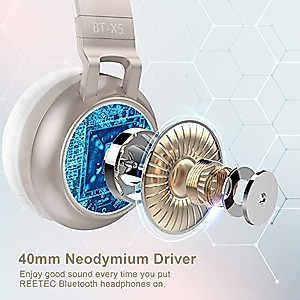 REETEC Wireless Bluetooth Headphones Over Ear - [7 LED Lights Display] Foldable Hi-Fi Stereo Deep Bass Wired and Wireless Headphones with Microphone for iPhone, iPad, Laptop, PC, SD/TF - Golden