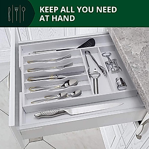 ROYAL CRAFT WOOD Luxury Bamboo Kitchen Drawer Organizer - Silverware Organizer - Utensil Holder and Cutlery Tray with Grooved Drawer Dividers for Flatware and Kitchen Utensils (White)