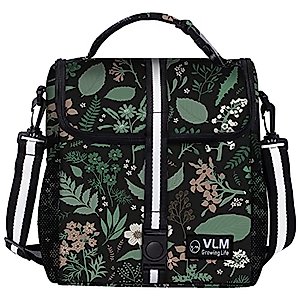 VLM Lunch Bags for Women,Leakproof Insulated Floral Lunch Box with Adjustable Shoulder Strap Reusable Zipper Cooler Tote Bag for Work,Picnic,Camping