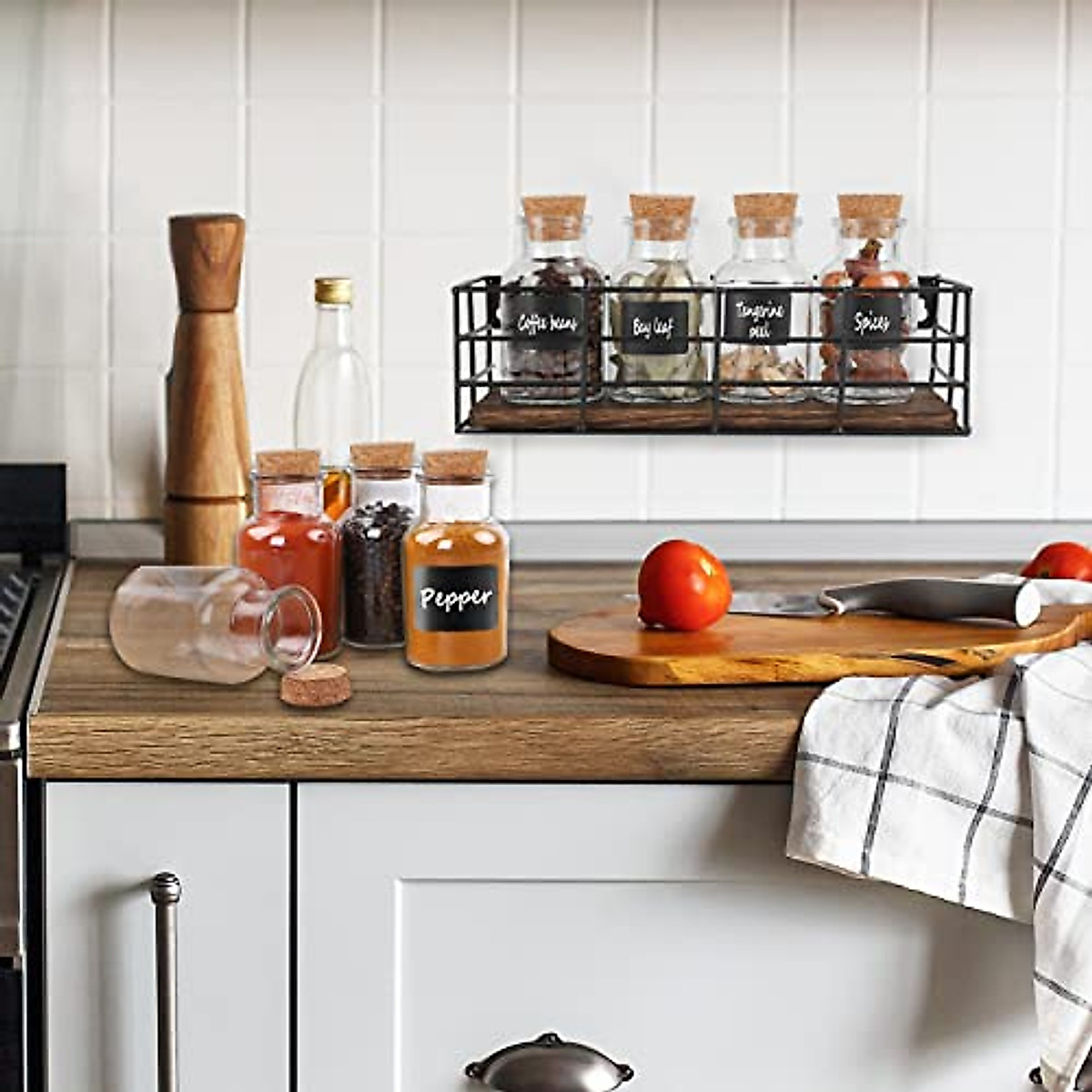 CUCUMI 12pcs 150ml Glass Spice Jars with Lids Reusable Glass Spice Bottles with Cork, 100pcs Blank Square Stickers 1pcs Test Tube Brush for Storing Tea Herbs and Spices