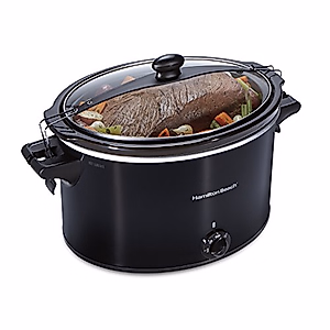 Hamilton Beach Slow Cooker, Extra Large 10 Quart, Black (33195) & Portable 7-Quart Programmable Slow Cooker With Lid Latch Strap for Easy Transport, Dishwasher-Safe Crock, Black (33474)