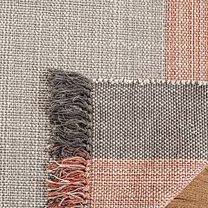SAFAVIEH Montauk Collection Area Rug - 5' x 8', Terracotta & Grey, Handmade Flat Weave Boho Farmhouse Cotton Stripe Fringe, Ideal for High Traffic Areas in Living Room, Bedroom (MTK301P)