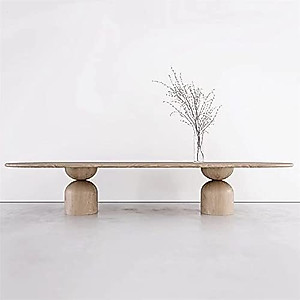 NIUYAO Solid Wood Dining Table Simplicity Modern Oval Tabletop with Double Pedestal Fixed Table Furniture for Dining Room Kitchen Leisure -63" L x 27.5" W x 29.5" H Without Chairs