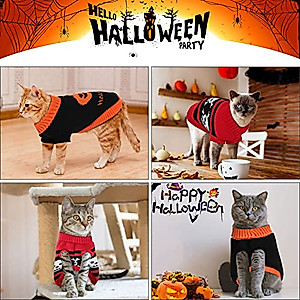 HUMLANJ 2 Packs Halloween Cat Sweater Turtleneck Knitted Pumpkin Sweaters for Cats Only Kitten Kitty Skull Sweater Warm Winter Knit Pullover Knitwear Puppy Small Dogs
