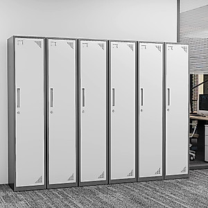 PEUKC Metal Storage Locker, 71" Tall Locker Storage Cabinet for Employees, Steel Storage Cabinet Locker with Lock and Keys for School, Gym, Home, Office Staff(1 Door-Grey)