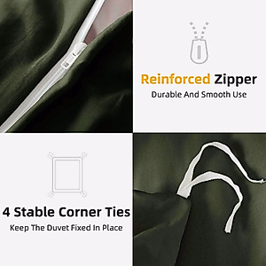 Dark Olive Green Duvet Cover Queen Size, 3pc Soft Farmhouse Bedding Comforter Cover Set With Zipper Closure, 1 Lightweight Microfiber Duvet Cover (90x90 inches) and 2 Pillow Shams for Women Men