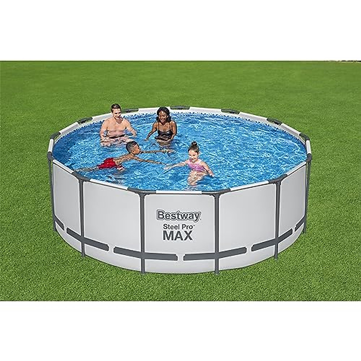 Bestway Steel Pro MAX 13 Foot x 48 Inch Round Metal Frame Above Ground Outdoor Swimming Pool Set with 1,000 Filter Pump, Ladder, and Cover
