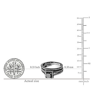 Dazzlingrock Collection 1.35 Carat (Cttw) Princess Black & Round White Diamond Split Shank Halo Wedding Ring Set for Women in Black Plated 14K White Gold, Size 9