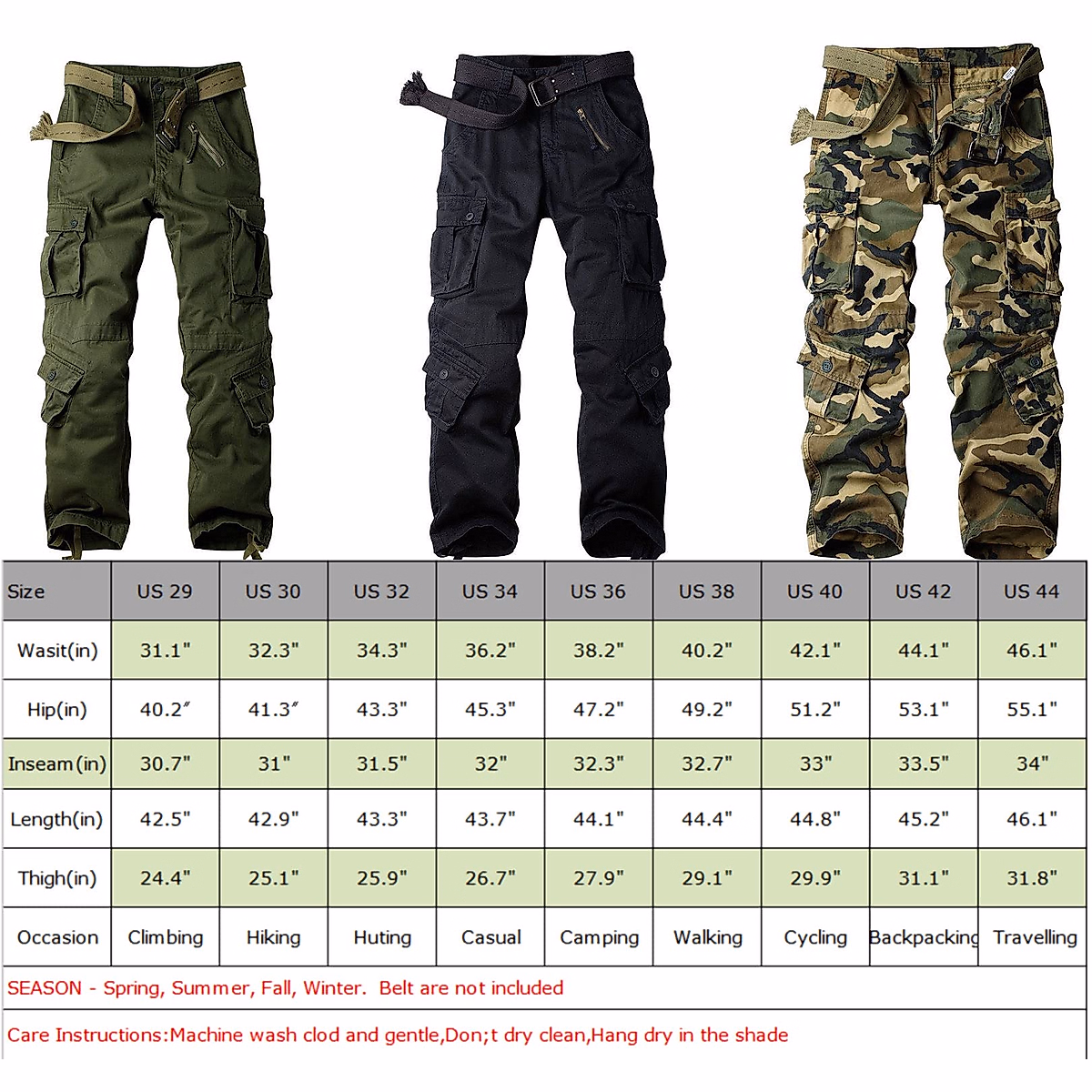 Mesinsefra Men's Cotton Casual Military Army Cargo Pants Camo Combat Work with 8 Pocket Black 36