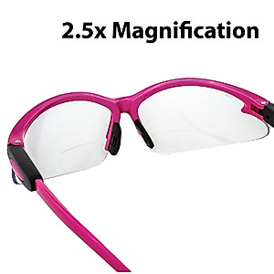 Global Vision Eyewear Cougar Series Bifocal 2.5 Lens Magnification Safety Sunglasses, Clear Lens, Gloss Dark Pink Frame