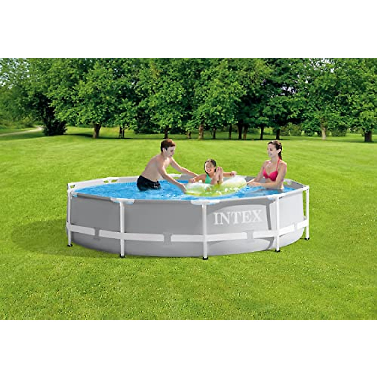 INTEX 26701EH Prism Frame Premium Above Ground Swimming Pool Set: 10ft x 30in – Includes 330 GPH Cartridge Filter Pump SuperTough Puncture Resistant Rust 1185 Gallon Capacity, Gray